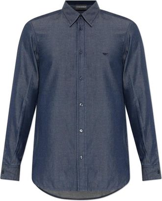 Emporio Armani Homme, Chemises, Bleu, Taille: 2XL Chemise avec logo brod&eacute;