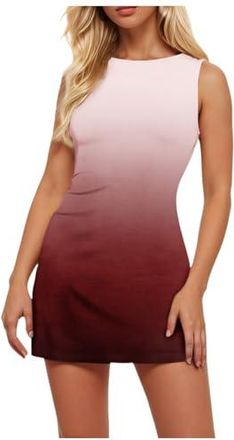 Generic Robes amincissantes d&eacute;t&eacute; sans manches &agrave; col bateau pour femmes, mini robe moulante, coupe ajust&eacute;e, pour f&ecirc;te, club, 2026, bordeaux, XXL