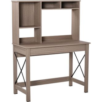 HOMCOM Bureau avec rangement bureau biblioth&egrave;que en bois moderne avec &eacute;tag&egrave;res et grand plateau pour petits espaces maison chambre &agrave; coucher, 105 x
