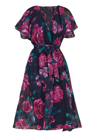 Goddiva Midikleid Printed Lurex A Line Flutter Sleeve Midi Dress knielang