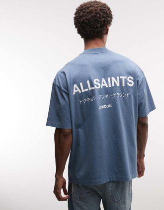AllSaints Allsaints - Underground - T-shirt &agrave; logo imprim&eacute; au dos - Bleu moyen
