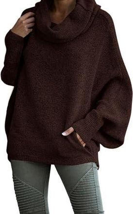 Generic Pull surdimensionn&eacute; pour femme - Manches chauve-souris - Col b&eacute;nitier - Automne et hiver - Pull &agrave; col roul&eacute; - Pull habill&eacute; d&eacute;contract&eacute; &agrave; col roul&eacute; - T