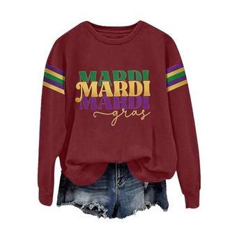 Generic Sweat-shirt tendance d&eacute;contract&eacute; &agrave; col rond imprim&eacute; &agrave; manches longues pour femme, bordeaux, XXL