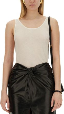 Saint Laurent Cotton Round Neckline Tank Top - Beige