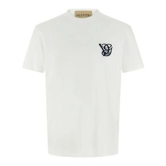 Valentino Garavani Homme, Tops, Blanc, Taille: XL T-shirt avec logo brodé