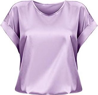 Generic Sweat-shirt &agrave; col rond pour femme - Haut d&eacute;t&eacute; &agrave; manches courtes - Chemisier en satin - Pull d&eacute;contract&eacute; habill&eacute; - Tunique douce pour le printemps - Co