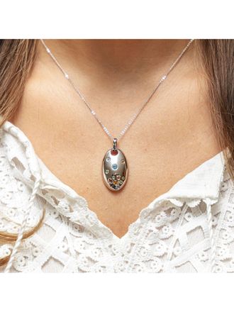 Zeeme Silber Halskette Silber 925 rhodiniert 45/42cm lang mit echten Farbsteinen