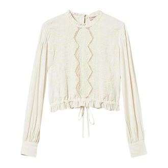 Twinset Bluse mit Stickerei R&uuml;schen am Saum Rundhalsausschnitt - - Blouses & Shirts - Damen - Wei&szlig; - M