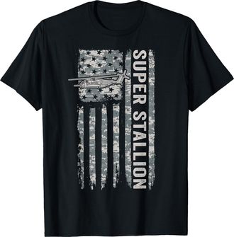 The Salty Veteran Super Hengst Amerikanische Flagge Hubschrauber Camo CH53 T-Shirt