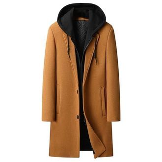 Generic Manteau en laine &agrave; capuche pour homme - Trench long &agrave; simple boutonnage - Manteau mi-long classique daffaires avec &eacute;charpe, camel, XXL