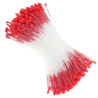 Hemobllo Doppelk&ouml;pfige K&uuml;nstliche Bl&uuml;tenstempel aus Kunststoff Rot 1mm Seidenmatt ca 380 St&uuml;ck Selbstgemacht Blumenbasteln Tisch und Hochzeitsdekoration