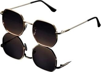 Generic Lunettes de soleil carrées, protection UV400, monture en métal, lunettes tendance unisexe, Thé doré, 14.0 Centimeters X 13.7 Centimeters