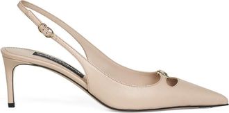 Dolce & Gabbana Femme, Chaussures, Beige, Taille: 37 EU Escarpins Slingback &agrave; Plaque Logo