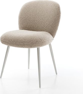 DELIFE Esszimmerstuhl Nube-Flex Boucl&eacute; Schlamm 4-Fu&szlig; konisch Edelstahl Taschenfederkern, Esszimmerst&uuml;hle