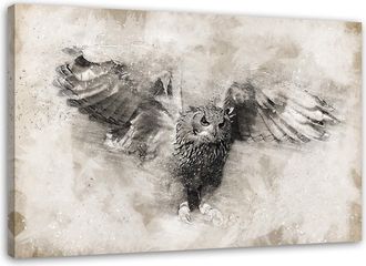 Feeby Bilder Eule Natur 120x80 cm 1 Teilig Wohnzimmer Schlafzimmer Büro Flur Küche Wandbilder Leinwandbilder Modern Bild auf Leinwand Wanddekoration Kunstdr