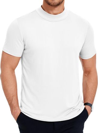 Coofandy Herren T-Shirt mit Halb Kragen Rollkragenshirt Crewneck Sommer T-Shirt Slim Fit Kurzarmshirt Sommershirt Stehkragenshirt Unterhemd Weiß 3XL