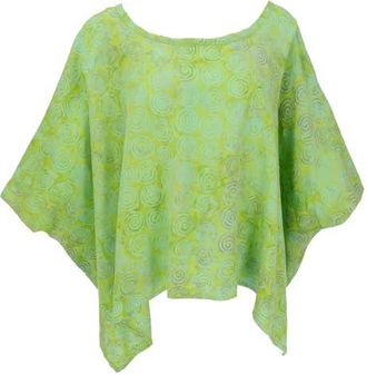 Guru Shop Chemisier boh&egrave;me grande taille avec manches chauve-souris - Chemisier maxi avec batik fait &agrave; la main - Haut de plage - Vert - Pour femme - Synth&eacute;tique