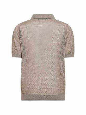 Tagliatore Mens Shirt Pointelle Knit Short Sleeve Mud Cotton