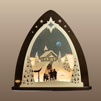 Weigla LED Lichterspitze original Erzgebirge I Motiv Bergkapelle I LED Lichterbogen Weihnachten I Gr&ouml;&szlig;e 52 x 53,5 x 9 cm I beleuchtete Weihnachtsdeko innen I