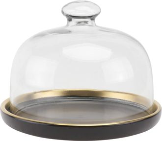 Cabilock Tortenständer mit Glocke Schwarz Keramik Teller Transparent Glasglocke Kuchenplatte mit Deckel Party Restaurant Zuhause Gebäck Brot Dessert Kuchen Tor
