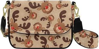 Hugs Idea Sac à bandoulière de Noël pour femme en cuir avec large sangle, Renne de Noël, Taille unique
