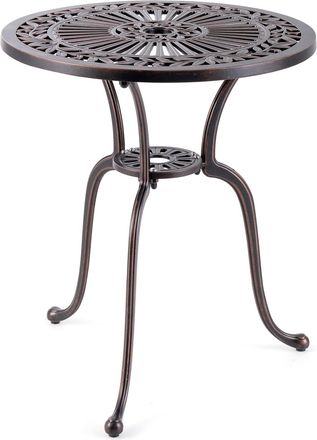 Costway GOPLUS Beistelltisch rund, &Oslash;61cm Gartentisch aus Aluminiumguss mit 5cm Schirmloch, Balkontisch wetterfest, Bistrotisch Kaffeetisch Terrassentisch, Ess