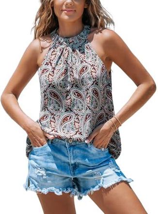 Cupshe Summer Femmes Paisley Top Dos Nu Sans Manches Tissé Lâche Dos Nu Gilet Femme pour Plage Vacances & Usage Quotidien, Bleu Ciel, bleu ciel, XL