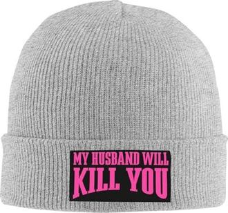 Generic Bonnet Tricoté Mon Mari Va Te Tuer Classique Bonnets en Tricot Épais Chapeau dhiver Tricoté pour Cyclisme Adultes Ski