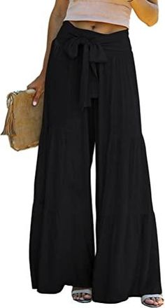 Onsoyours Pantalon d&eacute;t&eacute; pour Femme L&eacute;ger Long Pantalon De Plage &eacute;l&eacute;gant D&eacute;contract&eacute; Taille &eacute;lastique Sarouel Pantalon Large A Noir 3XL