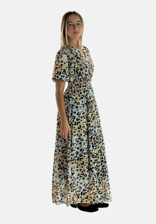 Elara Maxikleid Damen Maxikleid aus Chiffon mit Animalprint & V-Ausschnitt
