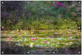 Wallario Outdoor-Poster f&uuml;r Garten oder Balkon Bl&uuml;hender Seerosenteppich, Motivbanner Gr&ouml;&szlig;e: ca. 80 x 120 cm, Outdoor-Bild