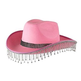 Generic Chapeau Cowboy Femme - Chapeau de Cowboy &eacute;l&eacute;gant pour Femmes avec Strass et Franges pour f&ecirc;te et Mariage Style Western