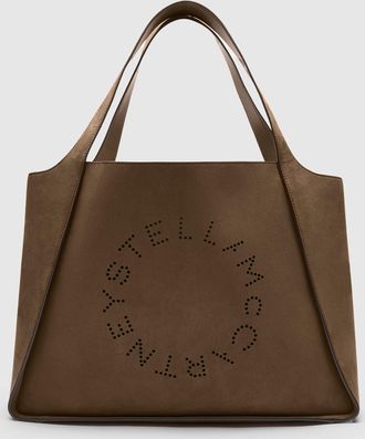 Stella McCartney Logo Large Suede Tote Bag, Woman, Moka
