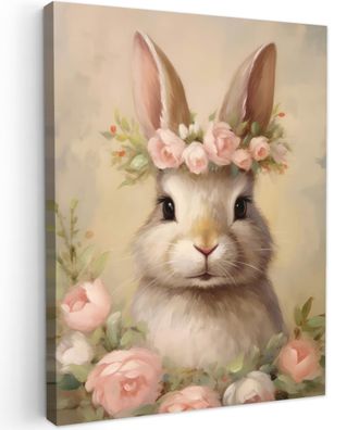 MuchoWow &copy; Wandbilder 60x80 cm Wohnzimmer Wanddeko Schlafzimmer Zimmerdeko Wandgem&auml;lde Zimmer Deko auf Wand Dekoration Wall Art Kinderzimmer - Kaninchen - Blum