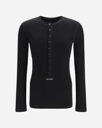 Dolce & Gabbana Ribbed cotton henley T-shirt Male 48