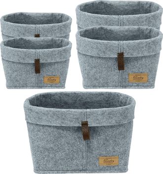 WENKO Filz-Korb Feli, 5er Set, Verwahrungsboxen mit hochschlagbarer Krempe für die Schublade in skandinavischem Design, ideal für Küche, Diele oder Bad, gef