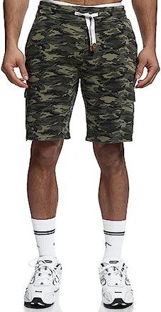 Indicode Hommes White Rock Cargo SweatShorts | Pantalon Court Cargo en Sweat avec 5 Poches Army XL