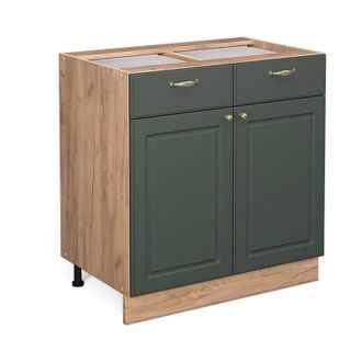 Vicco Küchenunterschrank Fame-Line, Grün-Gold Landhaus, 80 cm ohne Arbeitsplatte