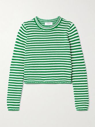 La Ligne Pull En Coton À Rayures Mini Marina - Vert