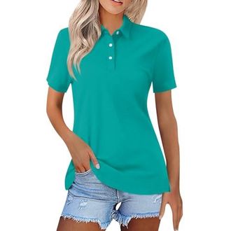 Generic Polo classique habill&eacute; &agrave; manches courtes et col boutonn&eacute; pour femme, bleu ciel, XL