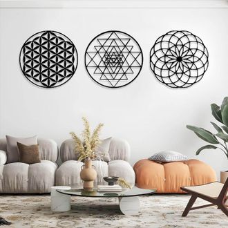 Generic Schwarzes Metall-Wandkunst-Set mit Heiliger Geometrie, Metatron-W&uuml;rfel aus Metall, Sri Yantra Yoga-Wanddekoration, Moderne Skulptur mit Heiliger Geome