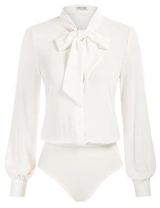 Kate Kasin Chemisier élégant à manches longues pour femme - Blanc - Sexy - Uni - Tenue formelle de bureau, blanc, XL