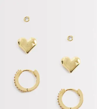 Orelia Lot de boucles doreilles coeur fondu et cr&eacute;oles effet pav&eacute; en plaqu&eacute; or 18 carats-Dor&eacute;