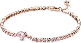 Pandora ROSE Armband Timeless Funkelndes Herz 14k rosévergoldet, rosa Kristall 580041C01 Pandora Funkelndes Herz Tennisarmband, Gr.18, 580041C01-18