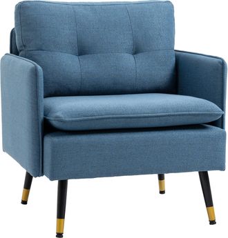 HOMCOM Polstersessel Armlehnensessel mit Kissen Loungesessel Sofa mit Leinenoptik, Stahlbeine, f&uuml;r Wohnzimmer, Schlafzimmer, Blau, 76 x 68 x 80 cm