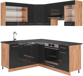 Vicco Eckküche Fame-Line, Anthrazit Hochglanz/Goldkraft Eiche, 160 x 190 cm, ap Anthrazit