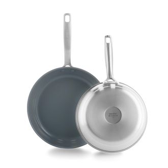 GreenPan Treviso Edelstahl Gesunde Antihaftbeschichtung aus Keramik Non-Stick 24cm & 28cm Bratpfannenset, PFAS-frei, Induktion, Backofen geeignet, Sp&uuml;lmaschine