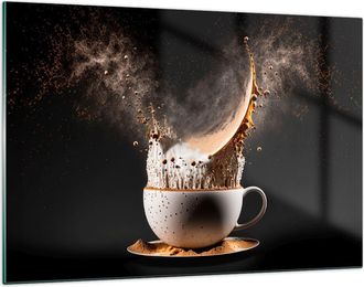 Arttor Wandbilder Dekoration Wohnzimmer Kaffee Milch Tasse Bilder auf Glas 120x80cm Glasbild Schlafzimmer Küche Deko Wand Kunstdruck Art Groß XXL Wanddeko Bi