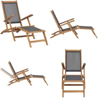 vidaXL Vidaxl - Chaise de terrasse avec repose-pied Bois de teck solide Noir - Chaises Longues - Mobilier De Jardin - Chaises De Jardin - Bain De Soleil
