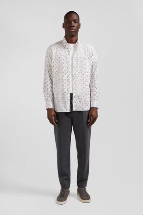 Eden Park Chemise En Popeline De Coton &Eacute;crue &Agrave; Microimprim&eacute; Fleurs Coupe Regular